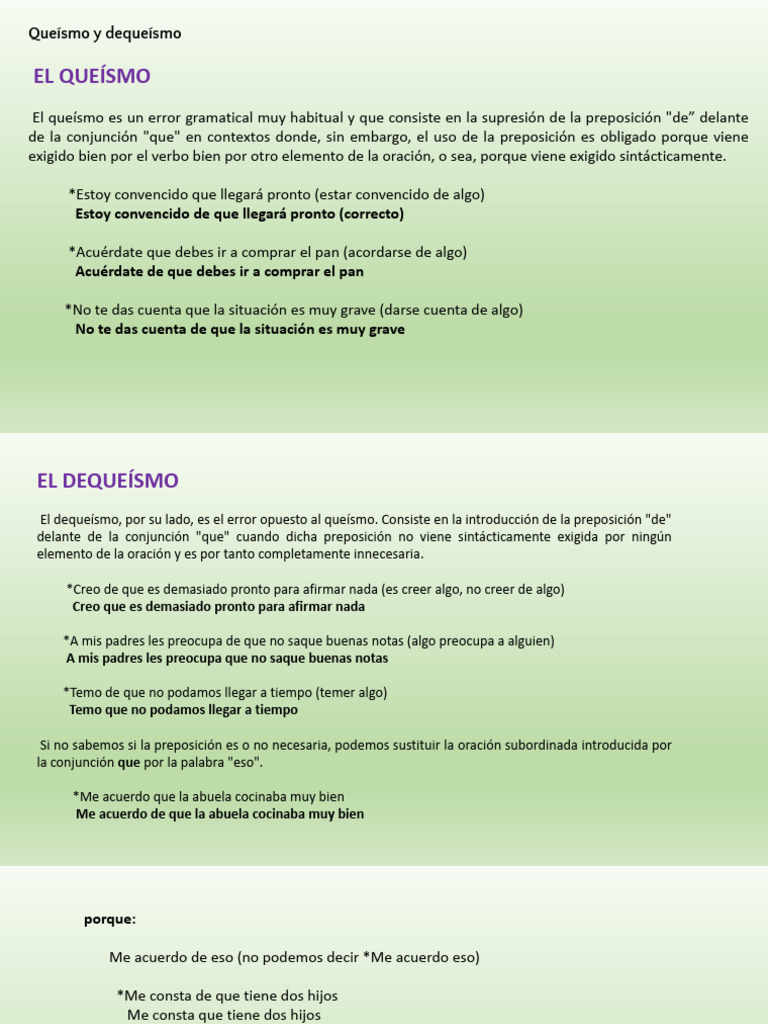 queísmo y dequeísmo.pptx | PDF | Oración (Lingüística) | Preposición y ...