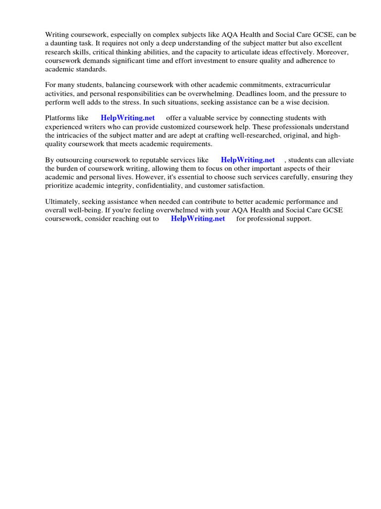 Aqa Health and Social Care Gcse Coursework | PDF | Facebook | National ...