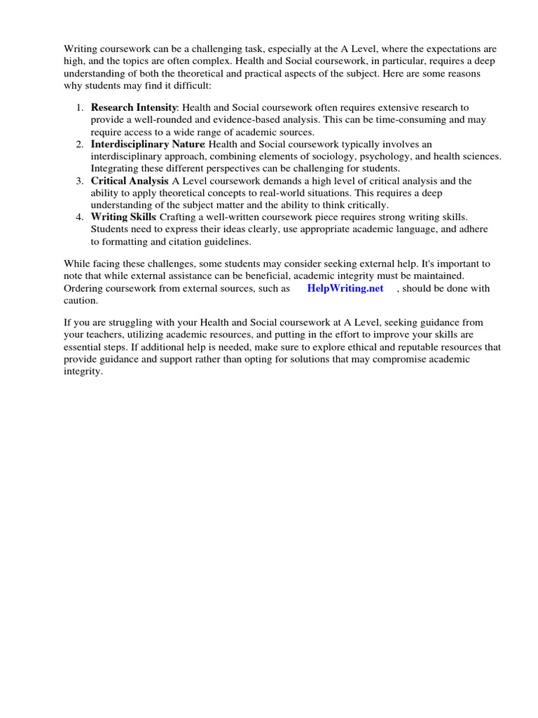 Health and Social Coursework A Level | PDF | Critical Thinking ...