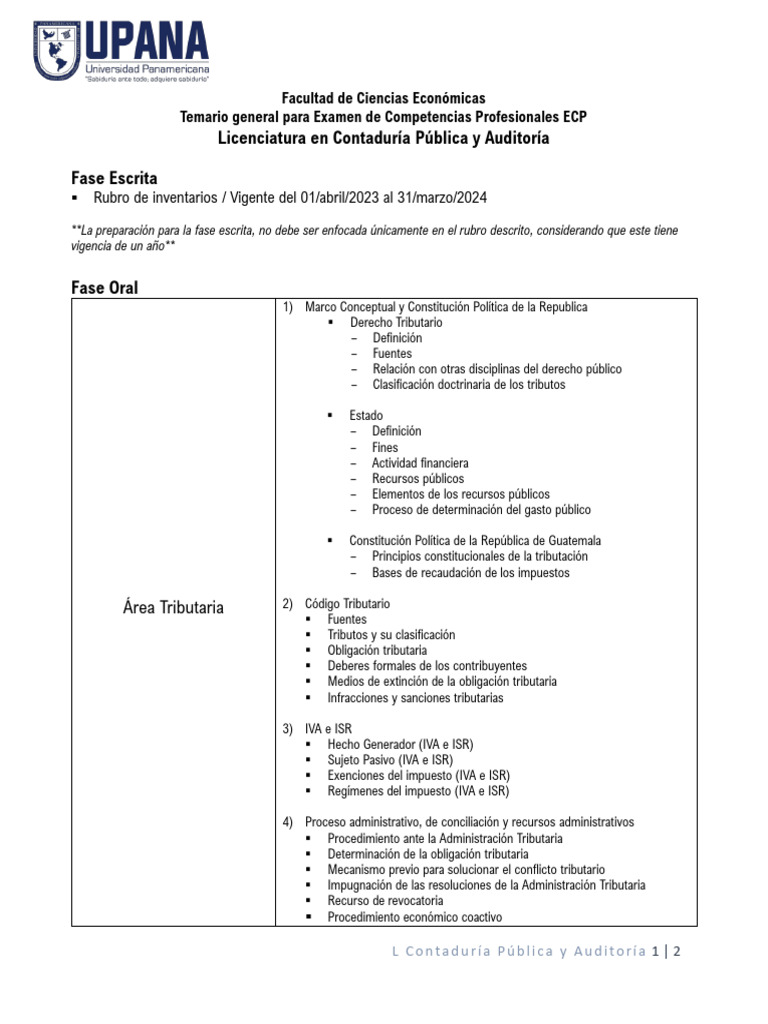 Temario Lcpa 2023 | PDF | Presupuesto | Impuestos