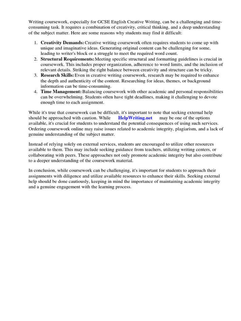 Gcse English Creative Writing Coursework Ideas | Download Free PDF ...