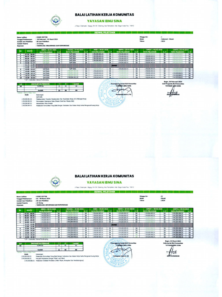 Jadwal Harian Proglat PBK Yibs 2024 | PDF