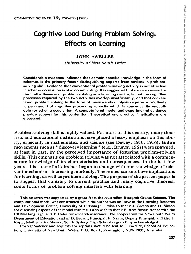 Cognitive Science - April 1988 - Sweller - Cognitive Load During Problem Solving Effects On ...