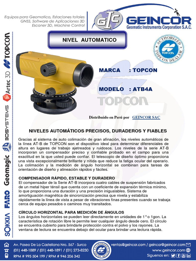 Nivel Automatico - Topcon Atb4a | PDF | Ciencias fisicas