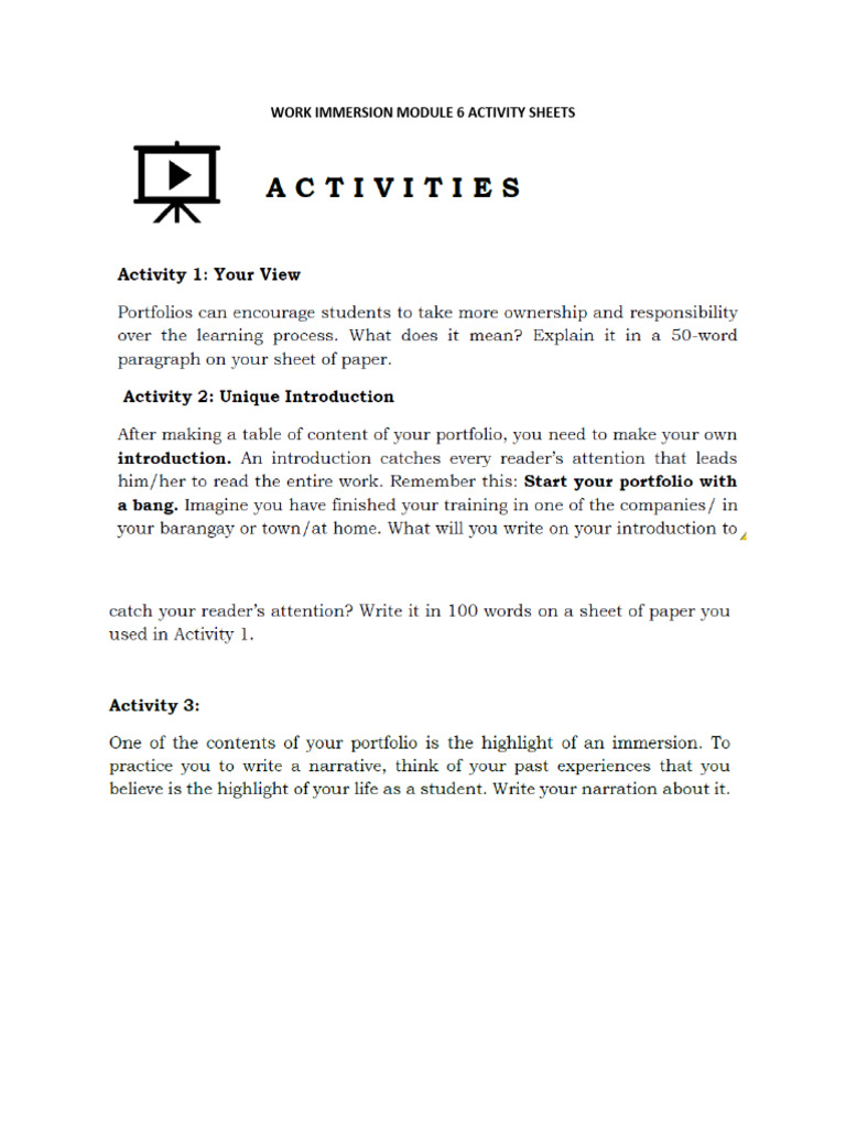 Work Immersion Module 6 Activity Sheets | PDF