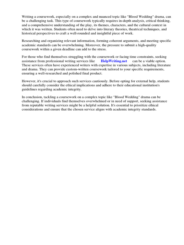 Blood Wedding Drama Coursework | PDF