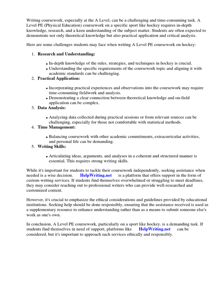A Level Pe Coursework Hockey | PDF | Knowledge | Analysis