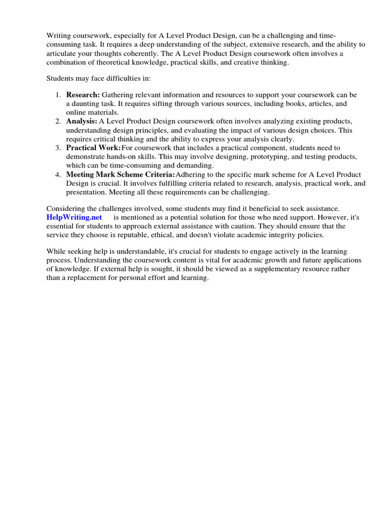 A Level Product Design Coursework Mark Scheme | PDF | Design | Thought