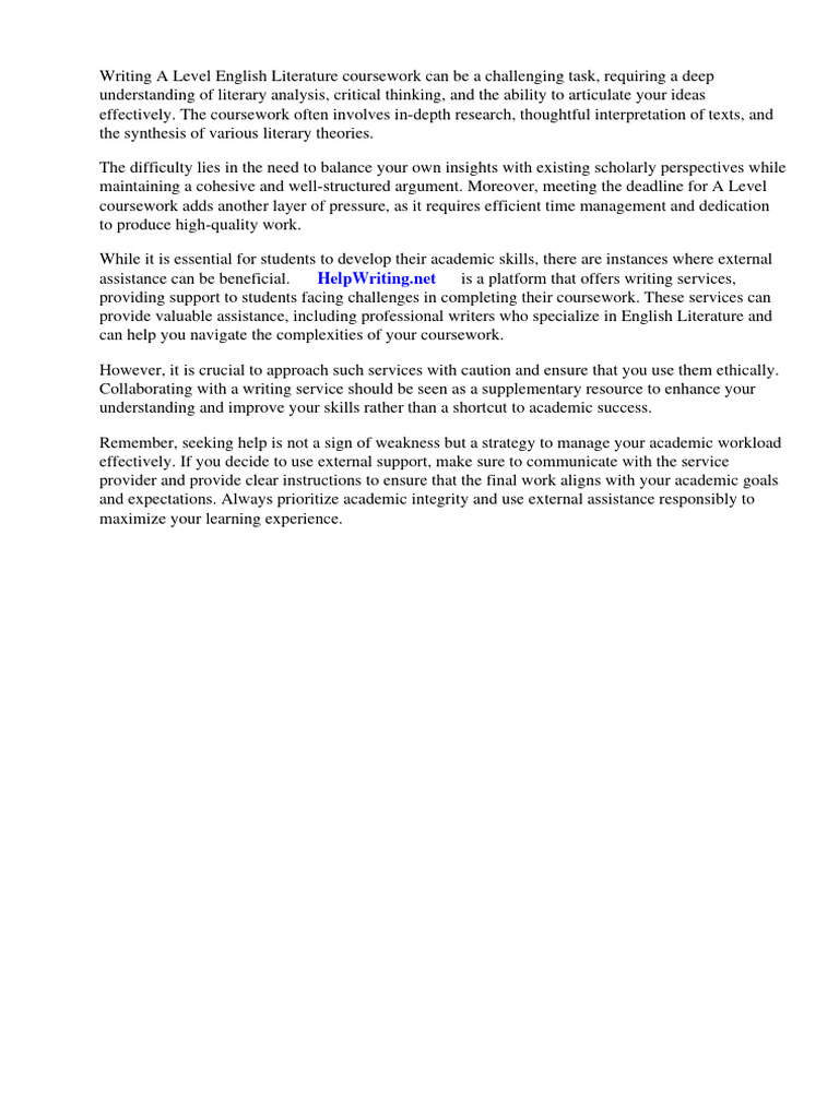 A Level English Literature Coursework Deadline | PDF | General Fiction