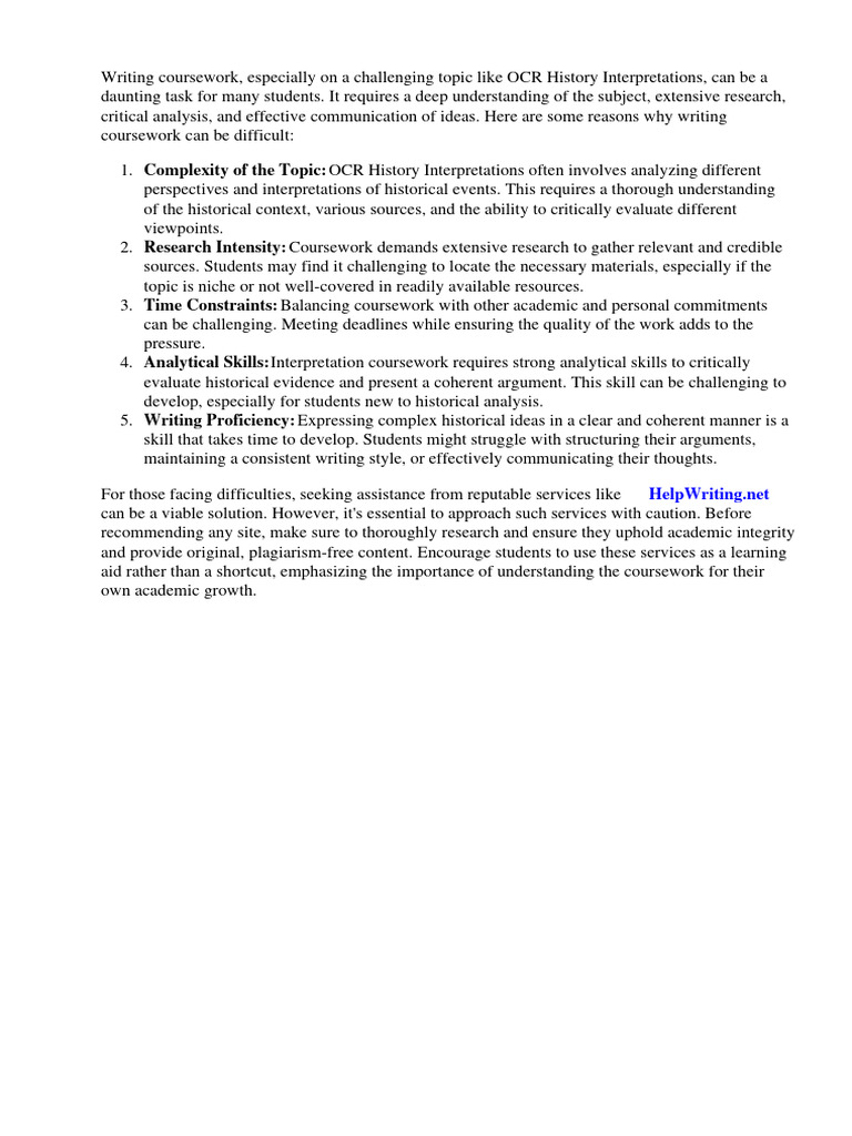Ocr History Interpretations Coursework | PDF