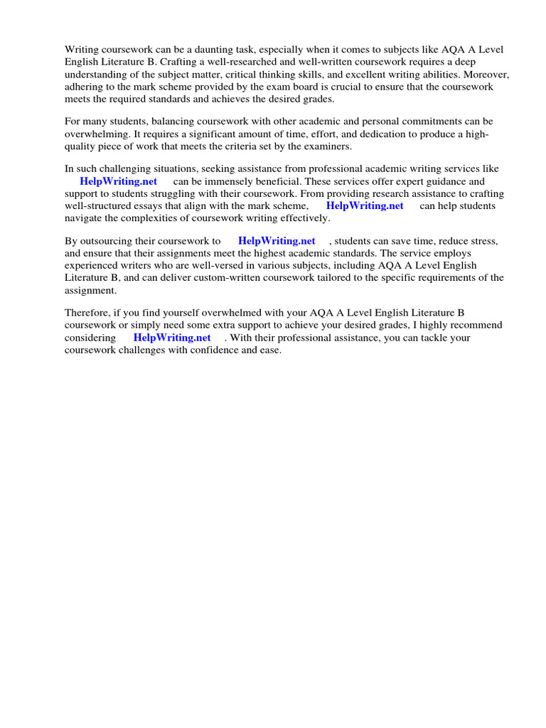 Aqa A Level English Literature B Coursework Mark Scheme | PDF | Facebook | Linked In