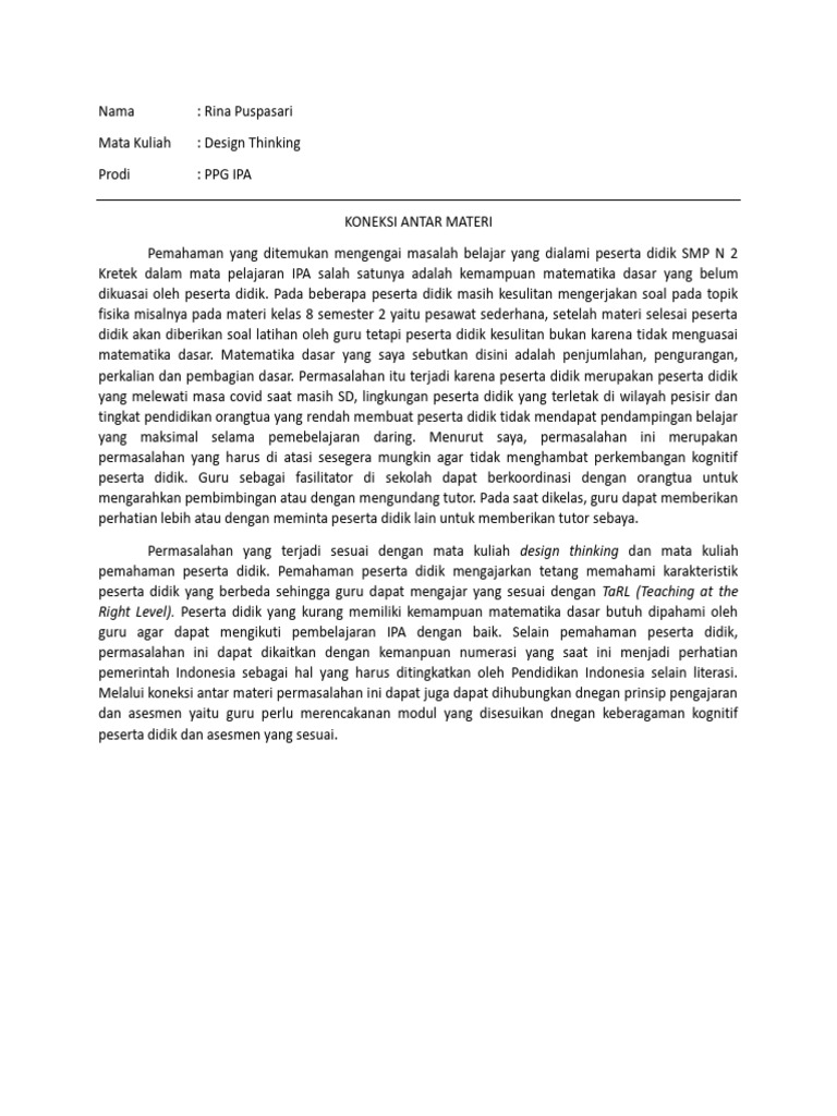 Design Thinking Koneksi Antar Materi Topik 2 | PDF