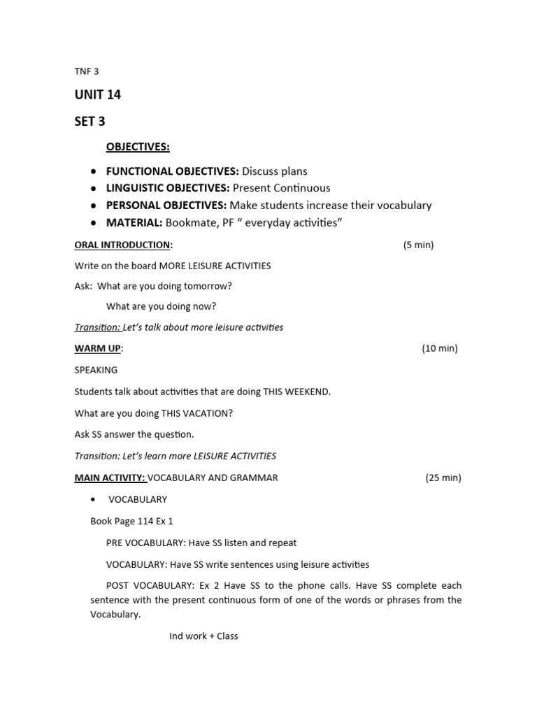 Lesson Plan TNF 3 UNIT 14 LESSON 2 MONDAY JUNE 19 | PDF