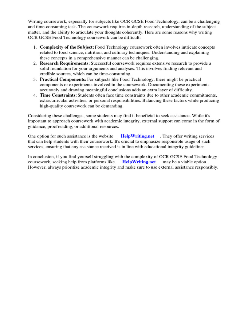Ocr Gcse Food Technology Coursework | PDF | Vegetables