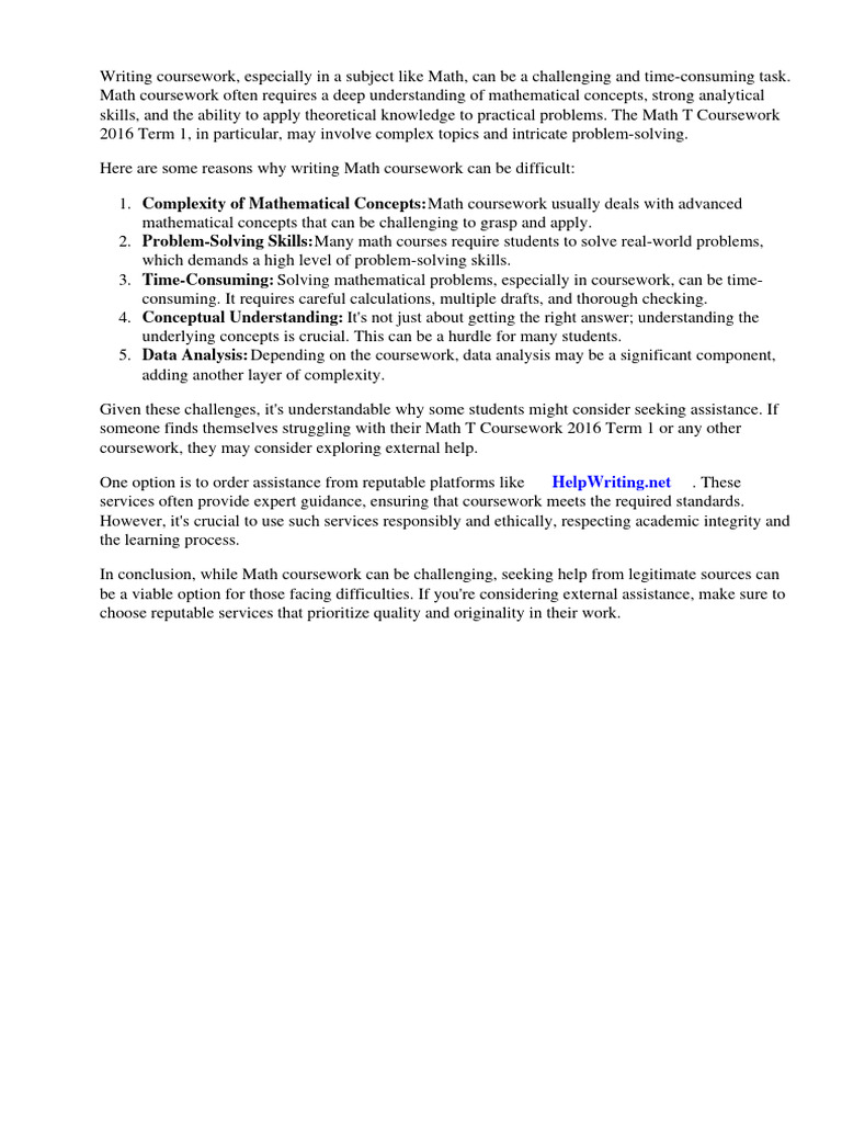 Math T Coursework 2016 Term 1 | PDF