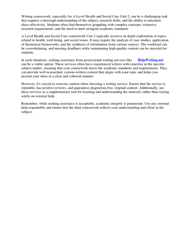 A Level Health and Social Care Coursework Unit 2 | PDF | Health Care ...