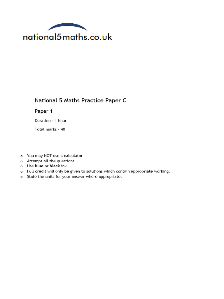 National 5 Maths Practice Paper C | PDF | Circle | Angle