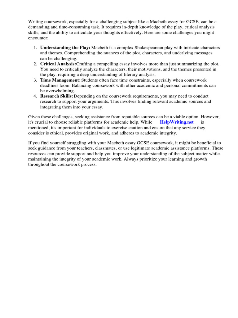 Macbeth Essay Gcse Coursework | PDF | Macbeth