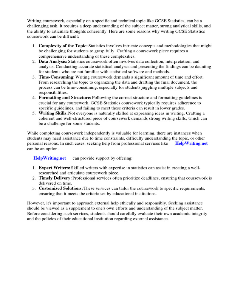 Gcse Statistics Coursework Writing Frame | PDF