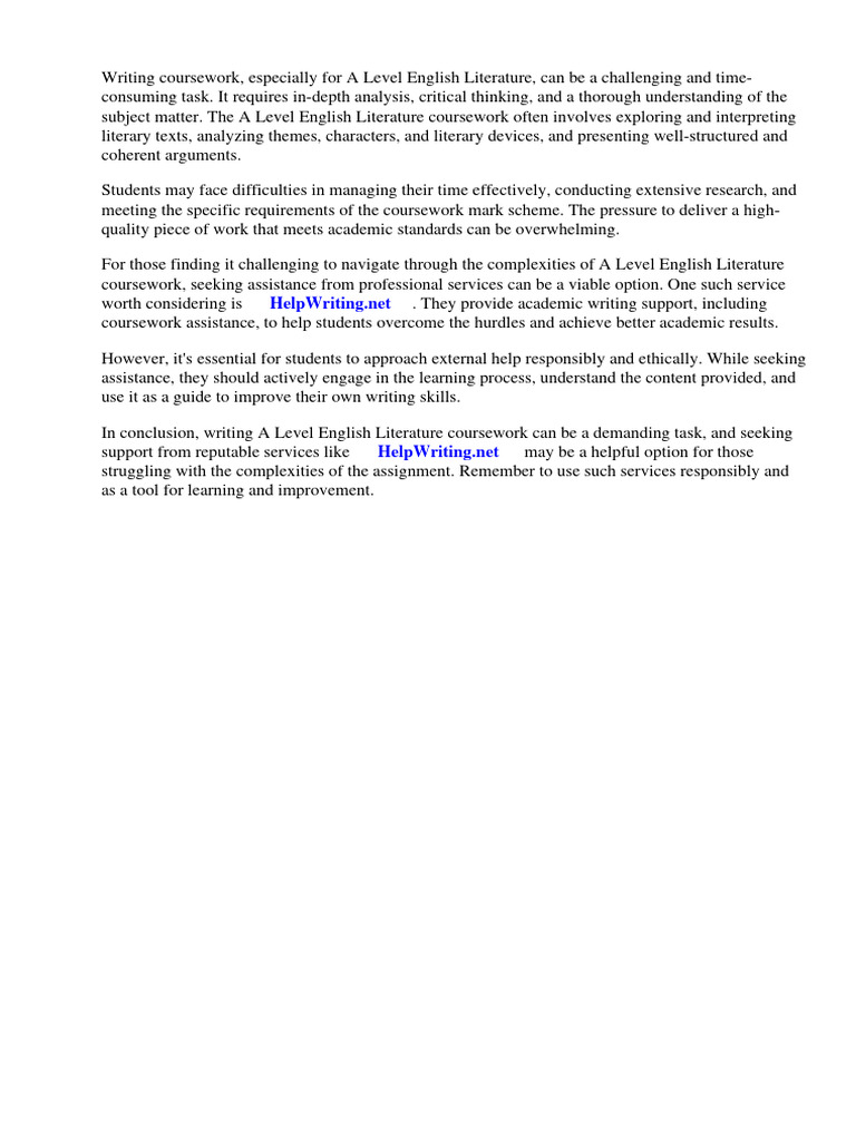 English Literature A Level Coursework Mark Scheme | PDF | Career ...