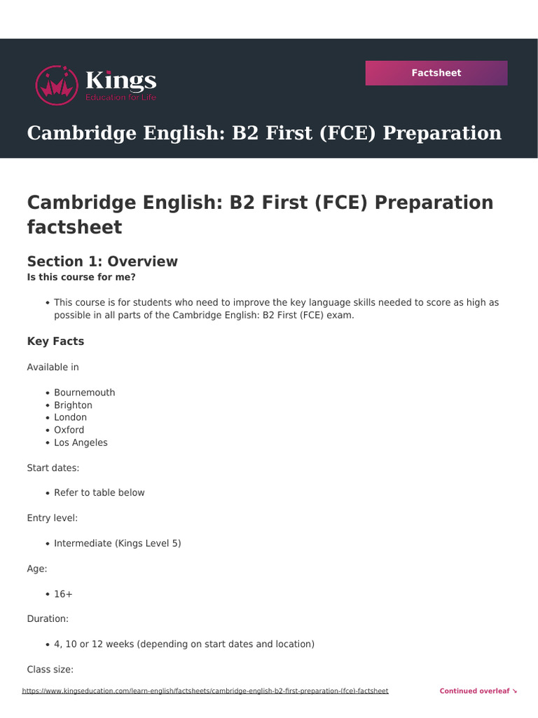 Cambridge English b2 First Preparation (Fce) Factsheet | PDF ...