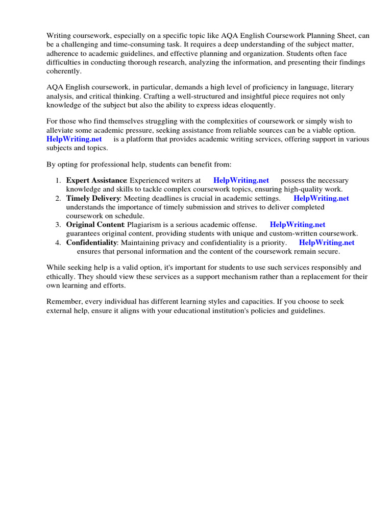 Aqa English Coursework Planning Sheet Pdf Facebook Linked In