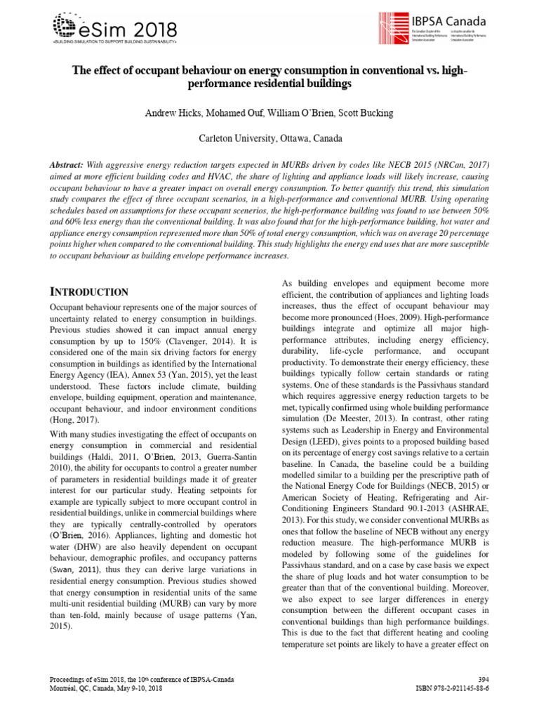 The Effect Of Occupant Behaviour On Energy Consumption In Conventional Vs Highperformance