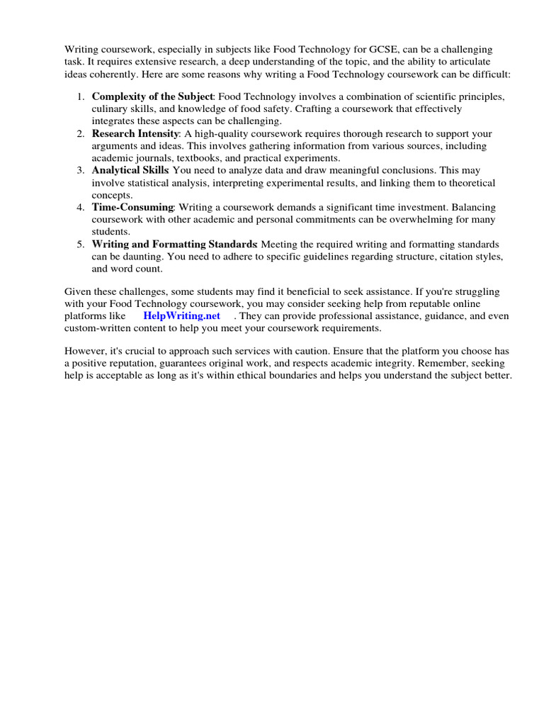 GCSE Food Technology Coursework Challenges | PDF | Egg As Food | Food ...