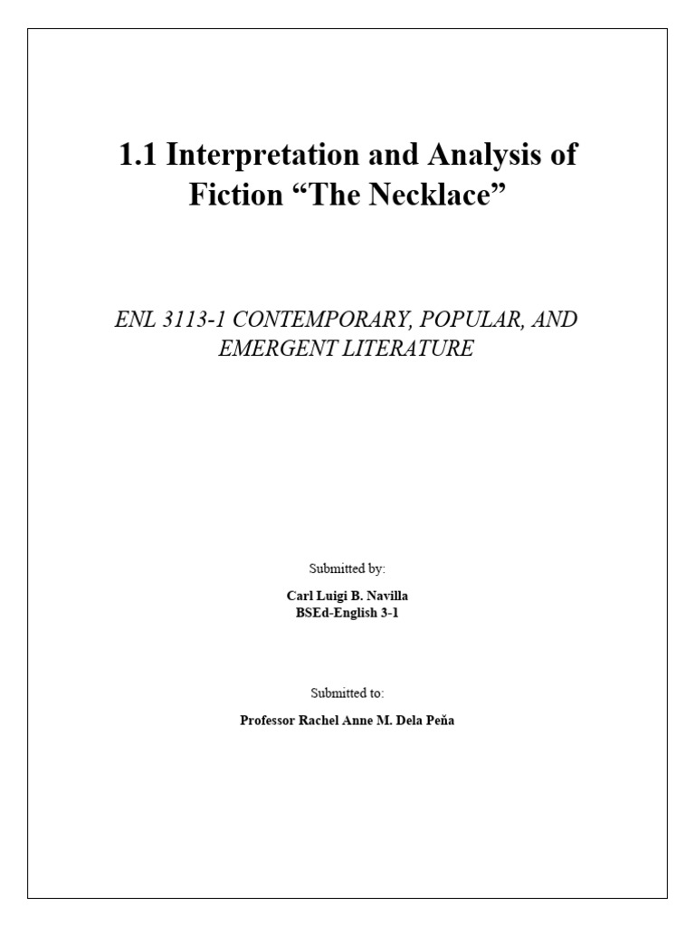 Interpretation and Analysis of Fiction ''The Necklace'' | PDF