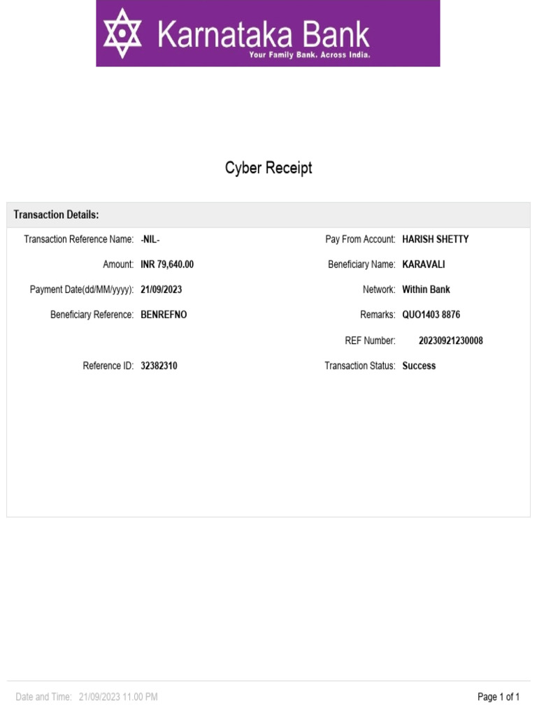 Cyber Receipt: Transaction Details | PDF | Finance & Money Management