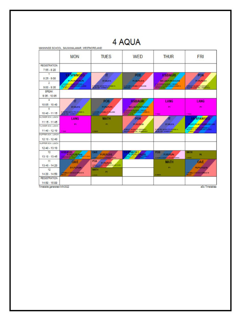 Fourth Form Timetables | PDF