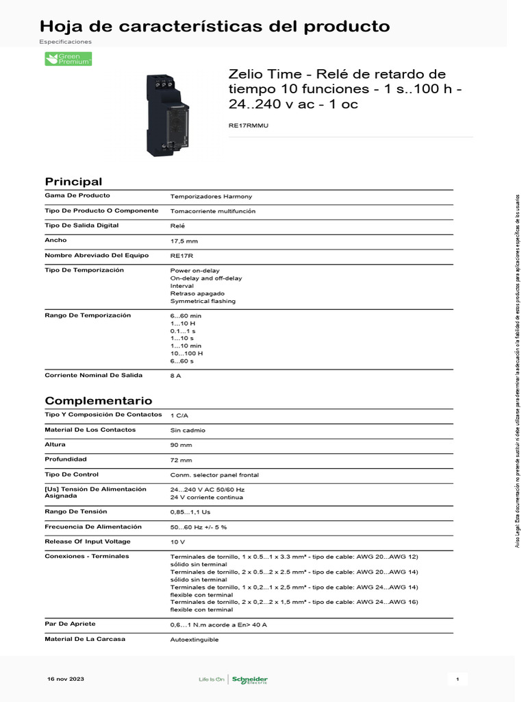 Schneider Electric - Harmony-Relés-Temporizadores - RE17RMMU | PDF