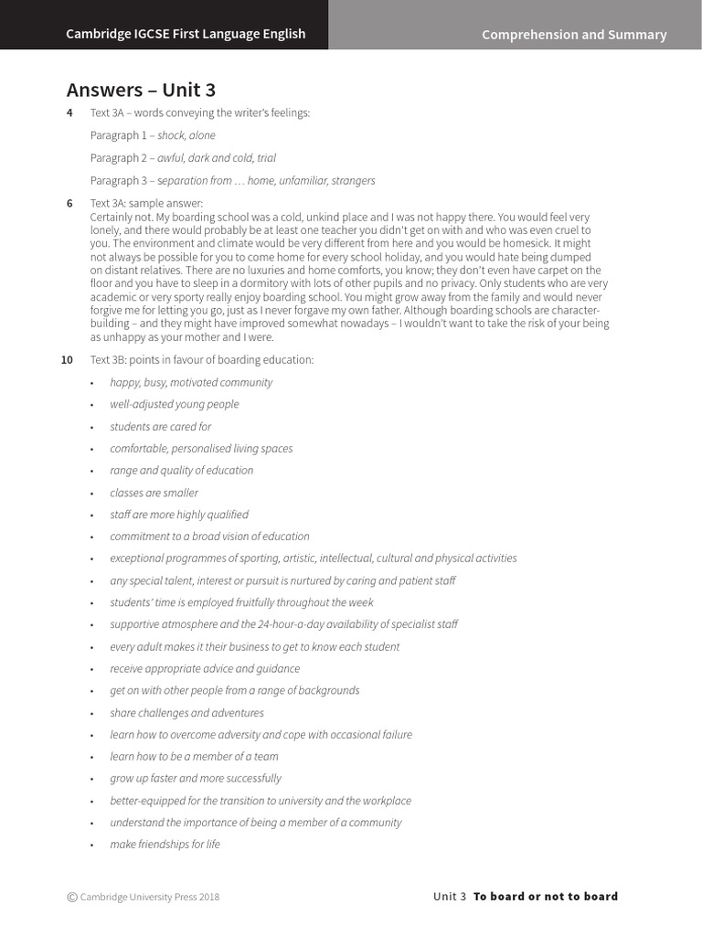 Answers Unit3 IGCSE FLE | PDF