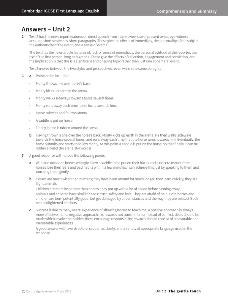Answers Unit2 IGCSE FLE | Download Free PDF | Horses | Human Communication
