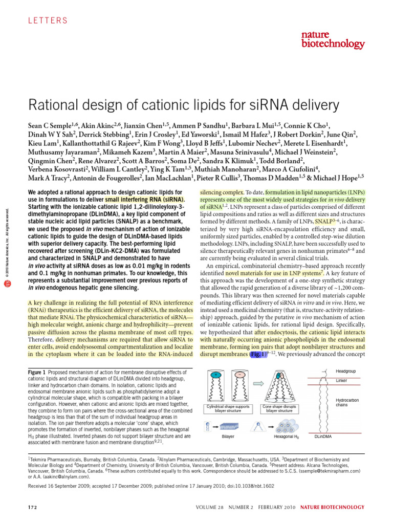 Paper siRNA LNPs | PDF | Rna Interference | Cell Biology