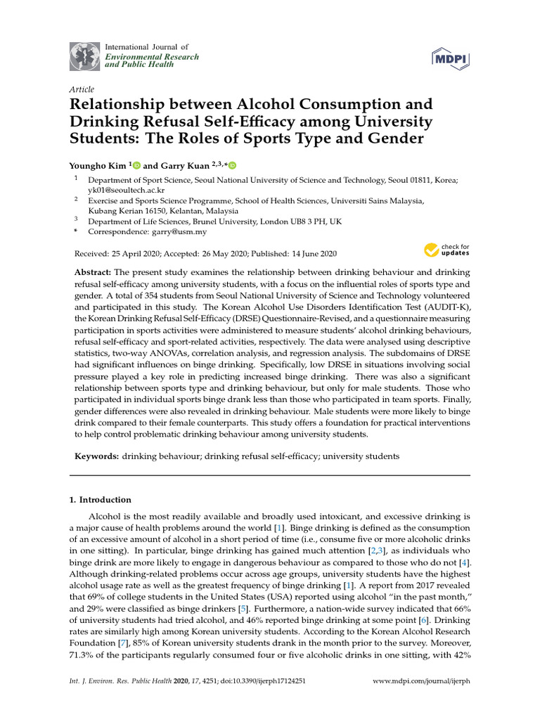 Relationship Between Alcohol Consumption and Drinking Refusal Self-Efficacy Among University ...