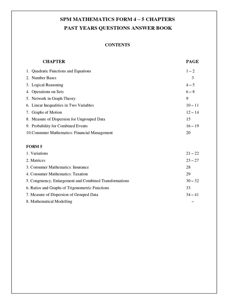 H SPM Past Years Questions Form 4-5 Chapters Answer Book | PDF ...