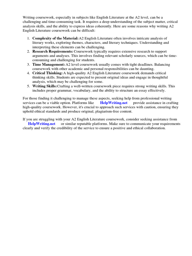 A2 English Lit Coursework Guide | PDF | Thought | Experience