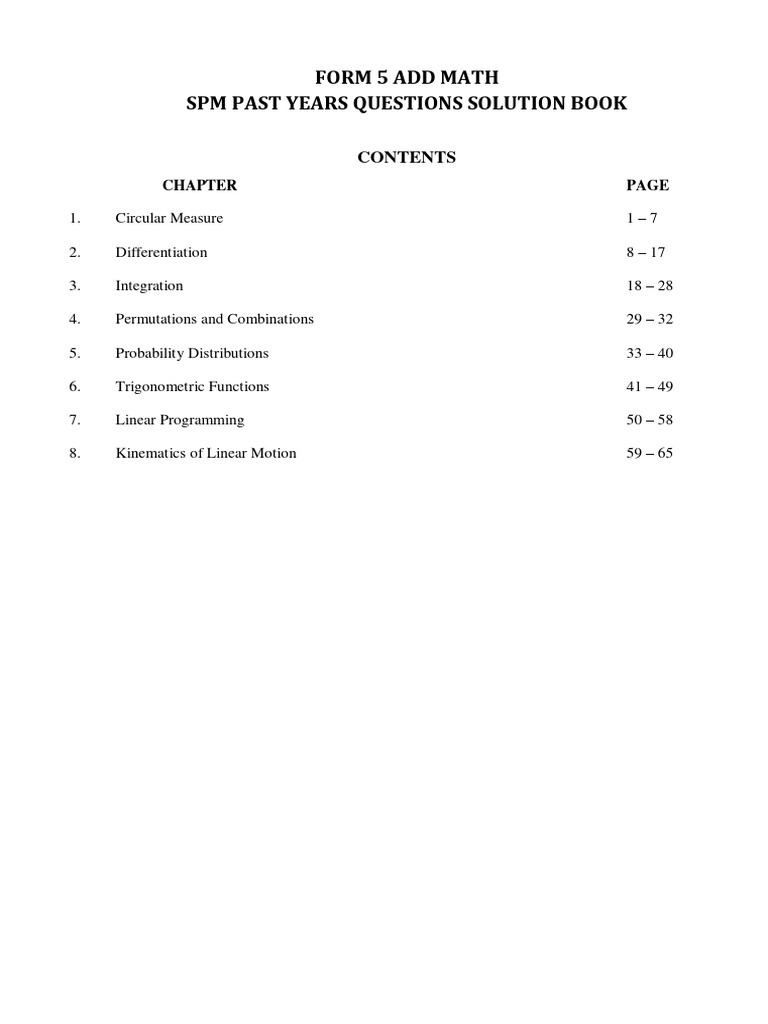 Form 5 Add Math SPM Past Years Questions Solution Book | PDF