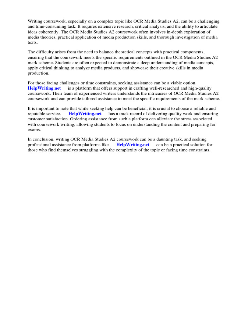 Ocr Media Studies A2 Coursework Mark Scheme | PDF | Understanding ... Ocr Media Studies A2 Coursework Mark Scheme | PDF | Understanding ...