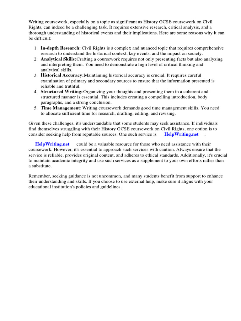 History Gcse Coursework Civil Rights | PDF