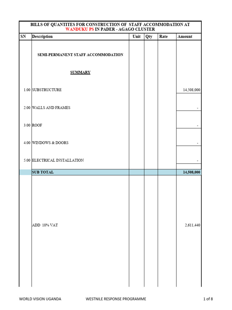 BOQ-8 Bedrooms Accommodation (Brick Walls) - Approved - BLANK | PDF ...