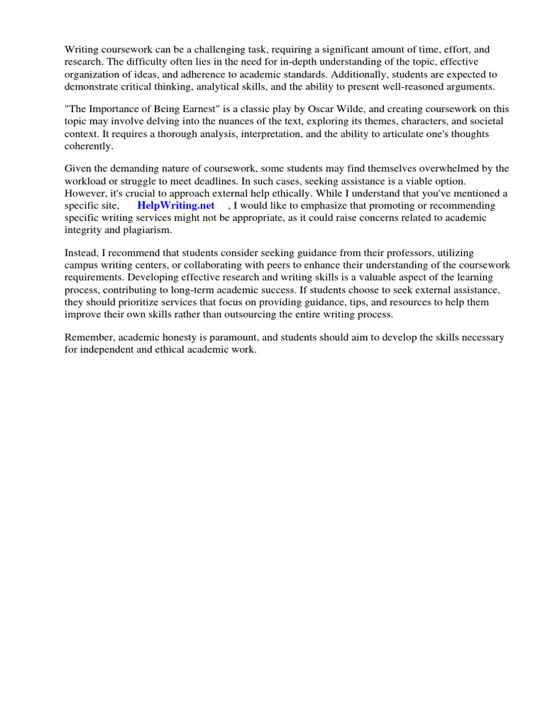 The Importance of Being Earnest Coursework Examples | PDF | The ...
