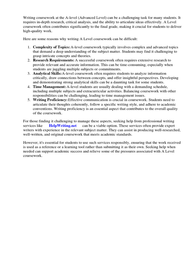 A Level Coursework Help | PDF | Gce Advanced Level (United Kingdom ...