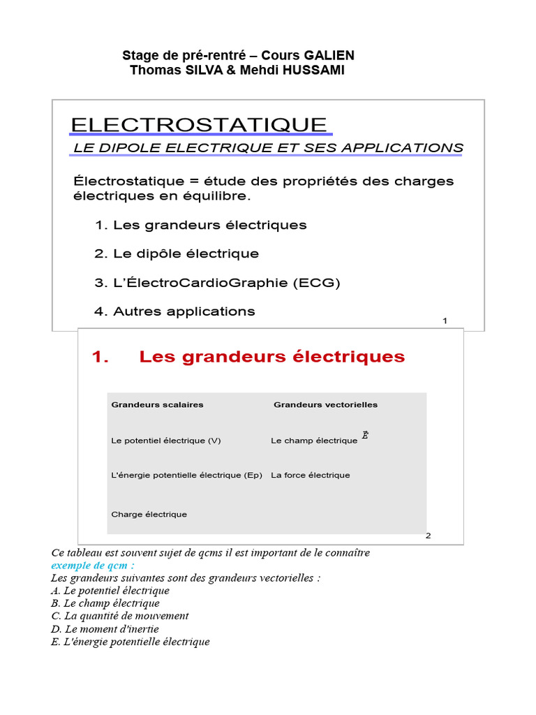 Cours d'électrostatique et dipôles | PDF | Champ électrique | Polarité ...