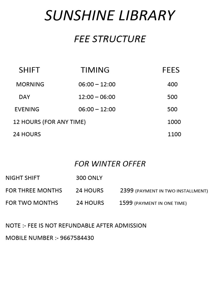 Sunshine Library Fee Structure00 | PDF