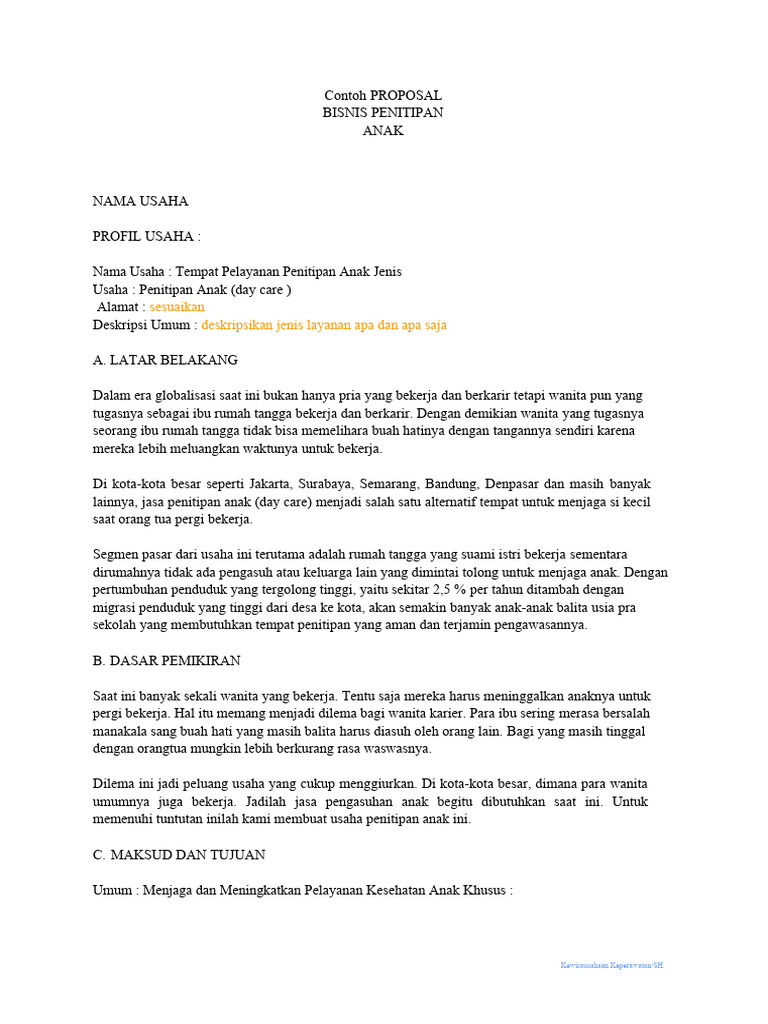 Cobtoh Proposal Kewirausahaan Kep Anak | PDF