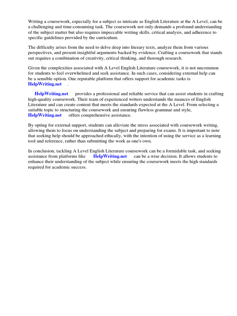 How To Get An A in English Literature A Level Coursework | PDF ...