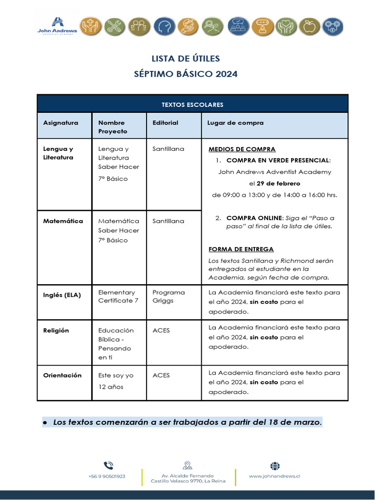 Lista de Utiles 7° Basico 2024 | PDF