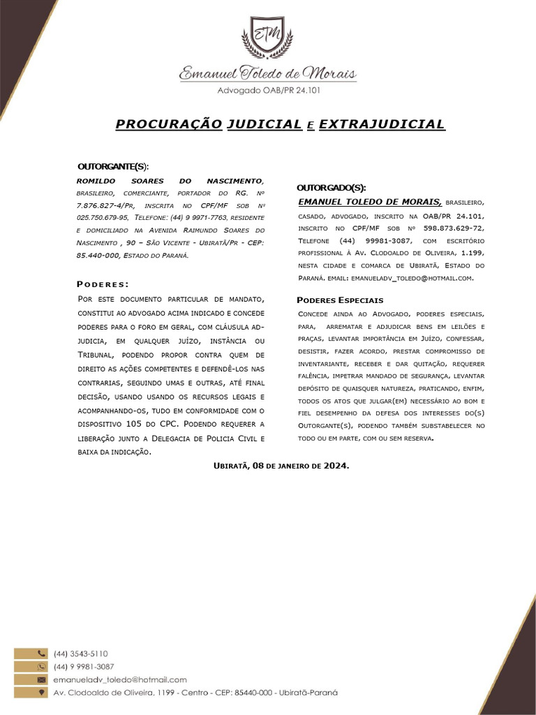 Procuração Judicial e Extrajudicial | PDF